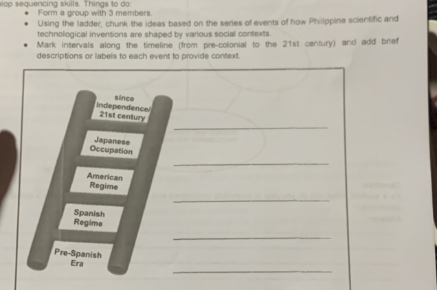 Develop sequencing skills Things to do Form | StudyX