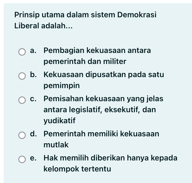 Prinsip utama dalam sistem Demokrasi Liberal | StudyX
