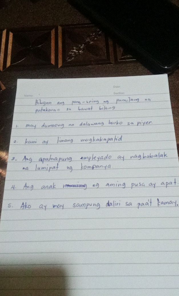 Bilugan ang pang-uring ng pamilang na | StudyX