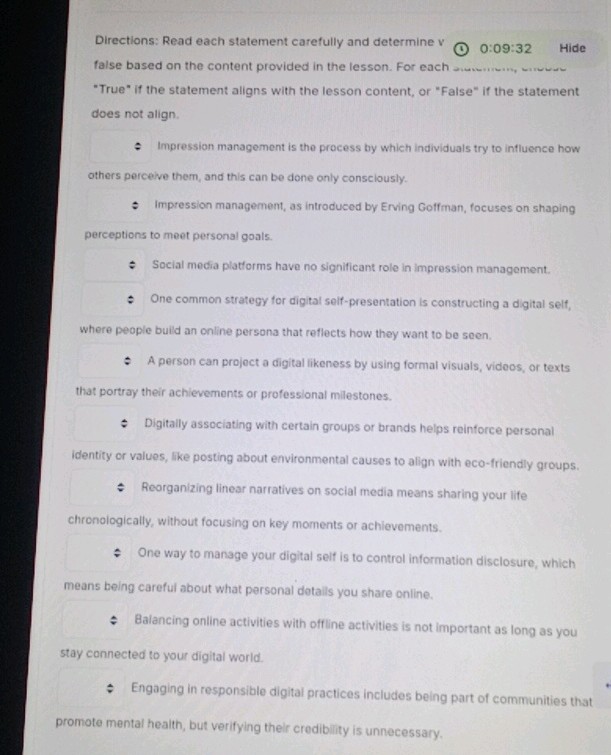 Directions Read each statement carefully and | StudyX