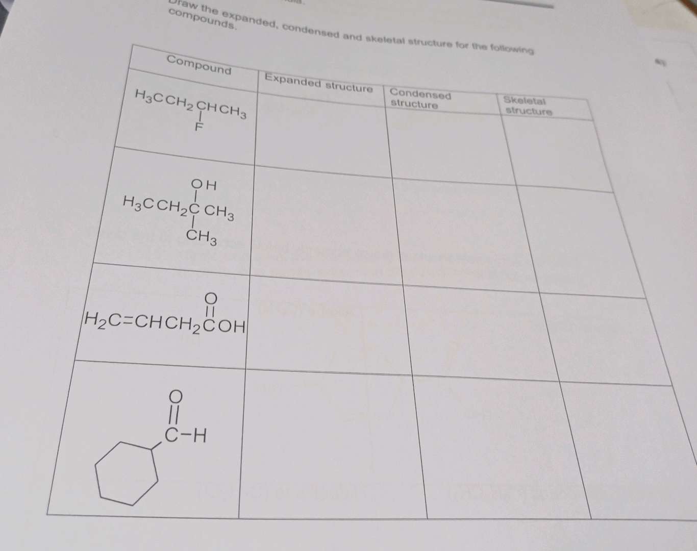 Draw the expanded condensed and skeletal | StudyX