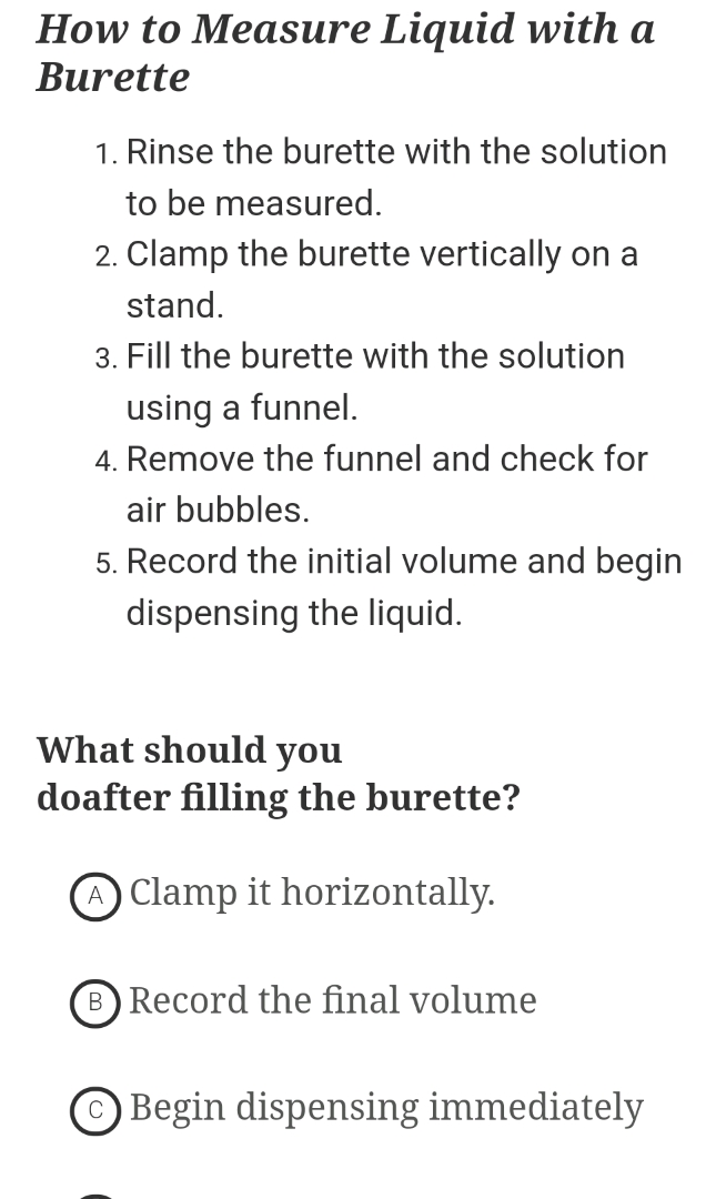 How to Measure Liquid with a Burette 1 Rinse | StudyX