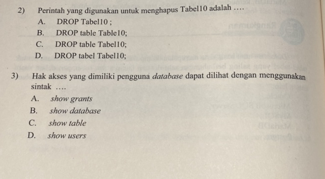 2) Perintah yang digunakan untuk menghapus | StudyX