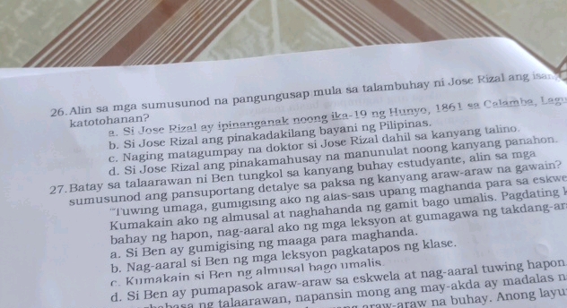 26 Alin sa mga sumusunod na pangungusap mula | StudyX