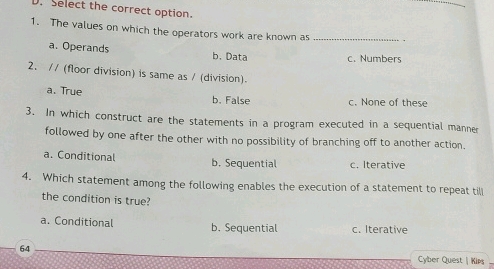 select the correct option 1 The values on | StudyX