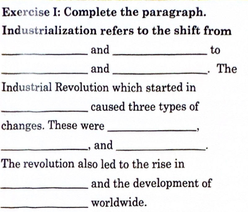 Exercise I Complete the paragraph | StudyX