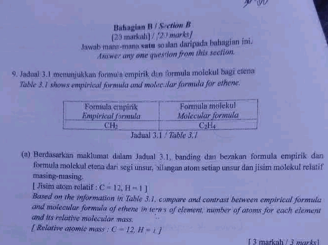 9 Jadual 31 menunjukkan formula empirik dan | StudyX