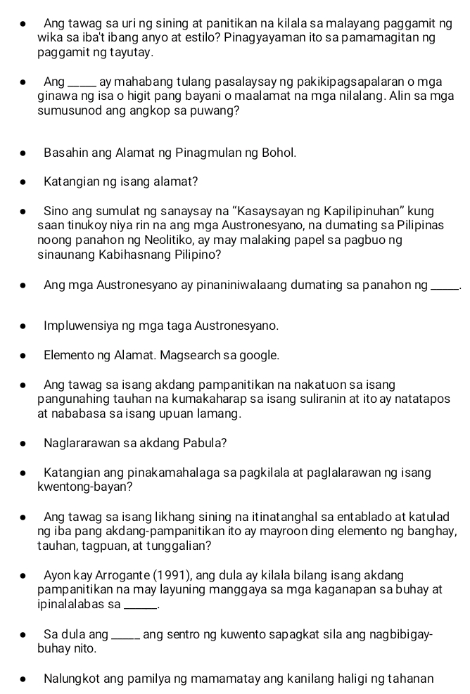 Ang tawag sa uri ng sining at panitikan na | StudyX