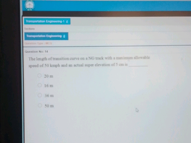 The length of transition curve on a NG track | StudyX