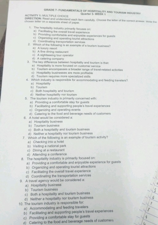 GRADE 7-FUNDAMENTALS OF HOSPITALITY AND