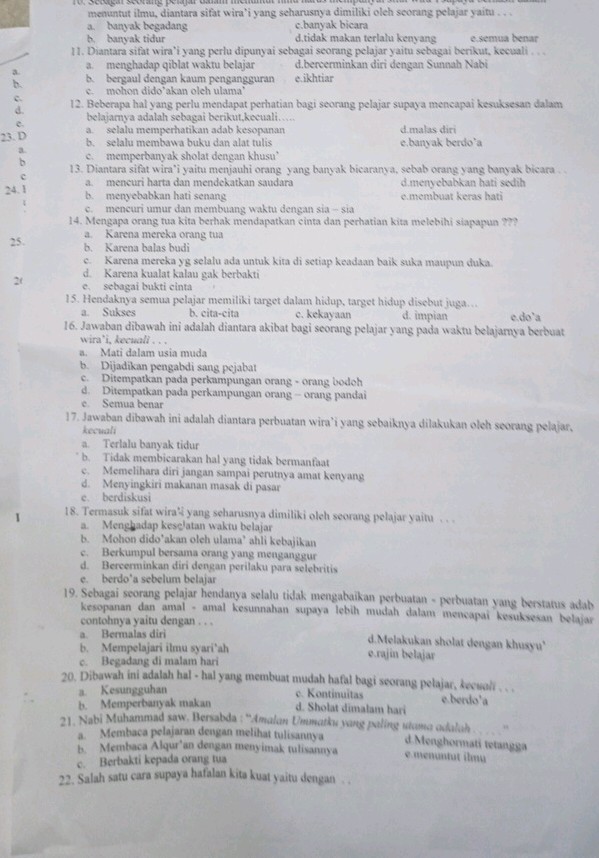 bmenuntut ilmu diantara sifat wirai yang | StudyX