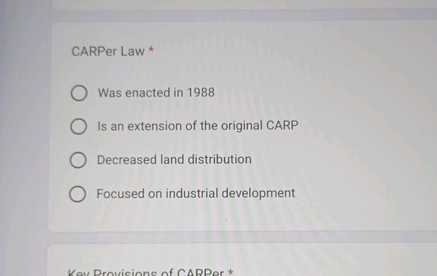 CARPer Law Was enacted in 1988 Is an | StudyX