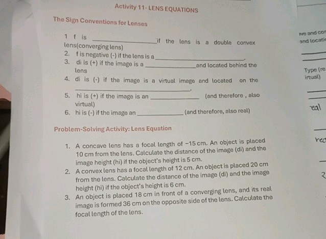 Activity 11-LENS EQUATIONS The Sign | StudyX