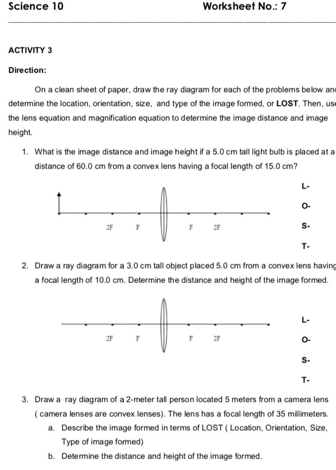 Science 10 Worksheet No 7 ACTIVITY 3 | StudyX