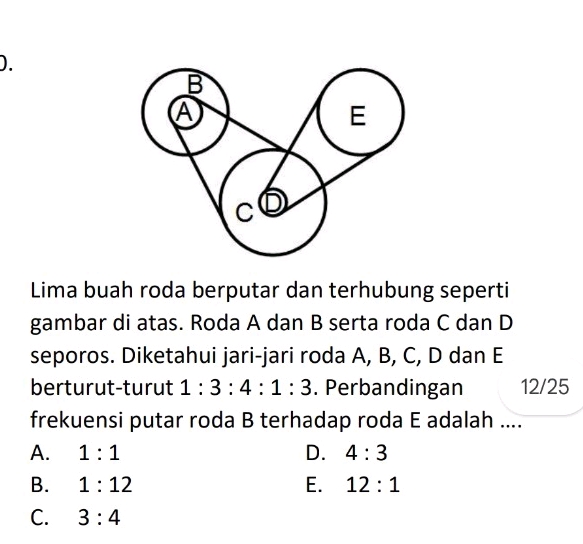 Lima buah roda berputar dan terhubung | StudyX