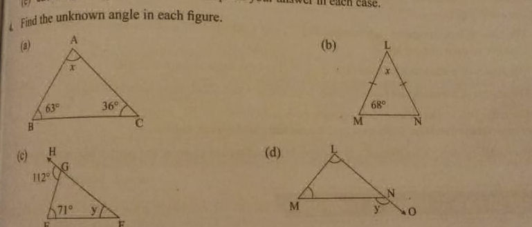 Find the unknown angle in each figure (a) A | StudyX