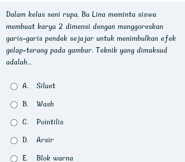 Dalam kelas seni rupa Bu Lina meminta siswa | StudyX