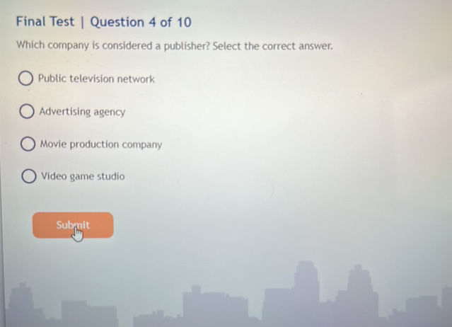 Final Test Question 4 of 10 Which company | StudyX