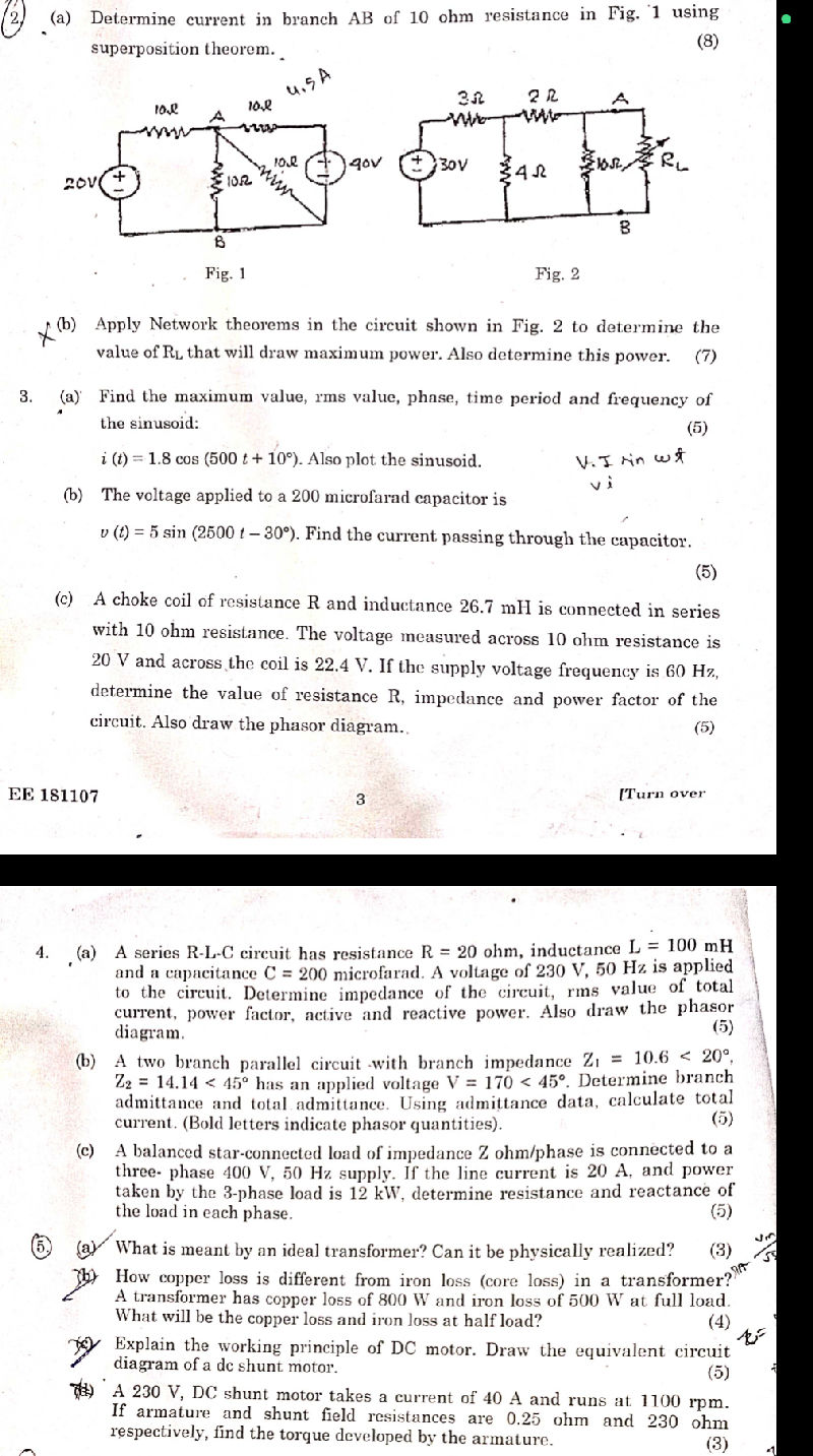 (a) Determine current in branch AB of 10 ohm | StudyX