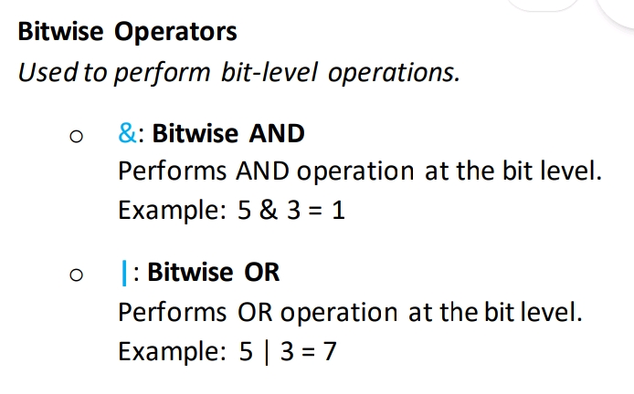 Bitwise Operators Used to perform bit-level | StudyX