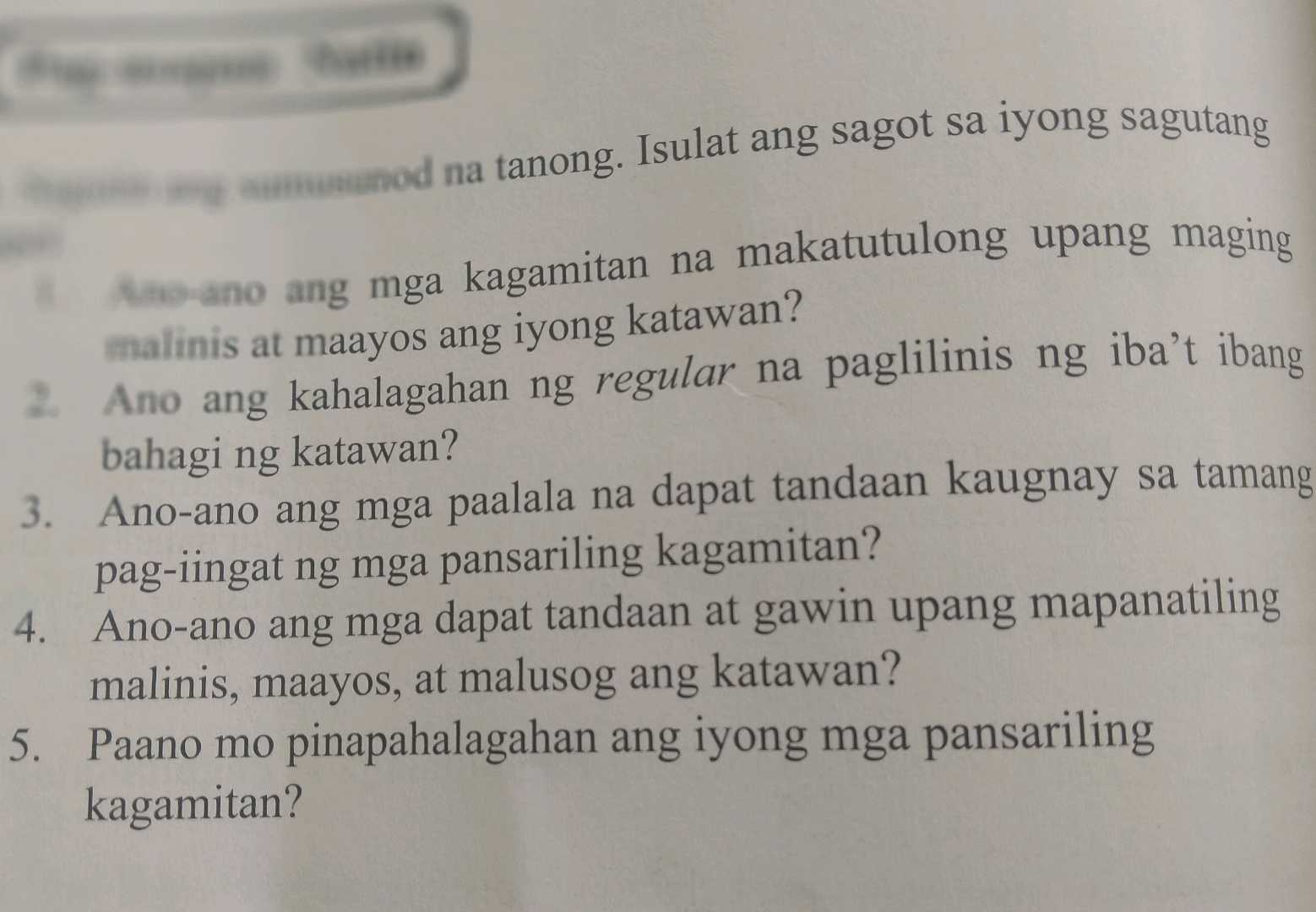 1Ano-ano ang mga kagamitan na makakatulong upang magiging malinis at ...