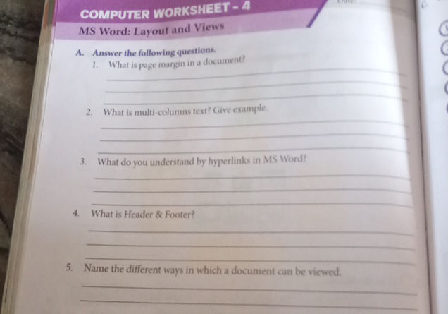 COMPUTER WORKSHEET - 4 MS Word Layout and | StudyX