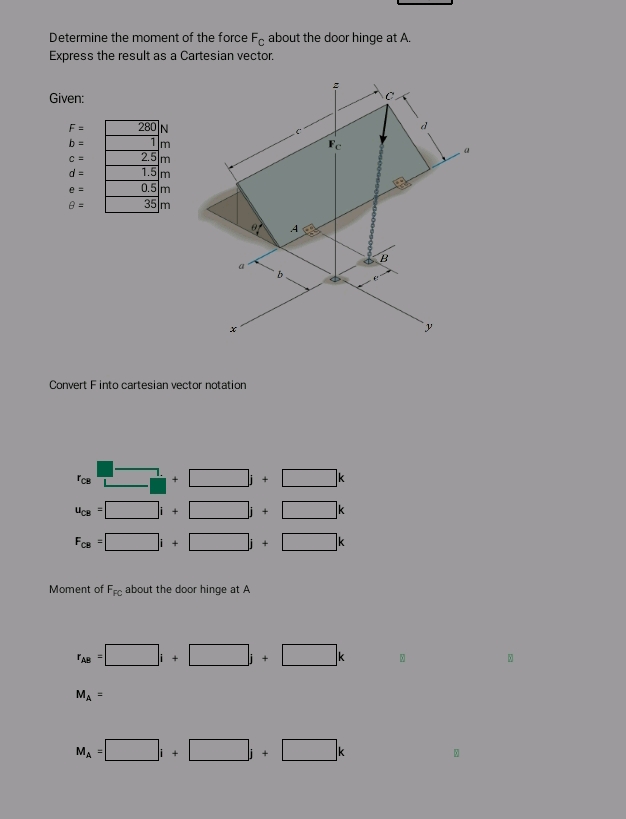 Determine the moment of the force Fc about | StudyX
