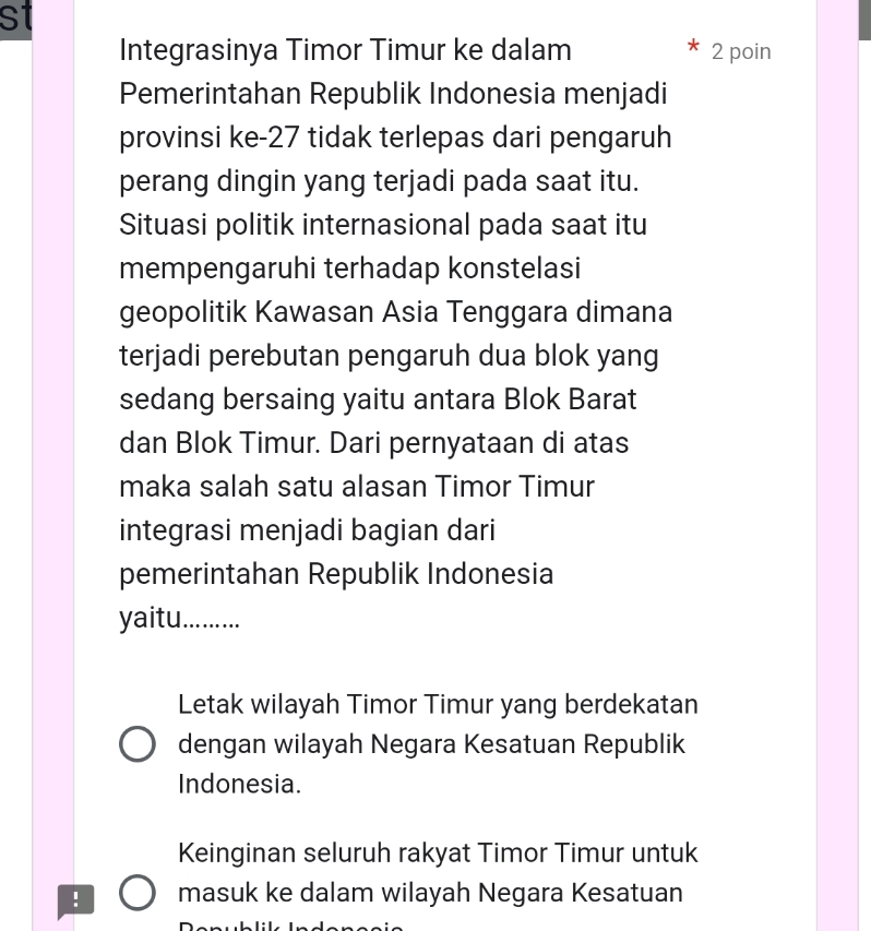 Integrasinya Timor Timur ke dalam | StudyX