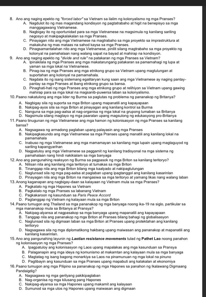 8 Ano ang naging epekto ng forced labor sa | StudyX