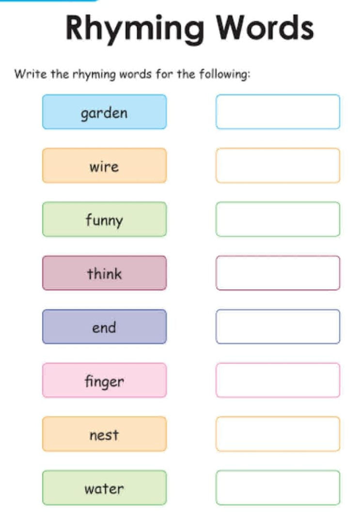 Rhyming Words Write the rhyming words for | StudyX