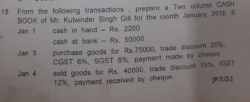 18 From the following transactions prepare a | StudyX