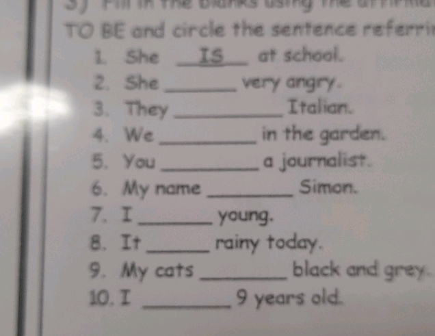 Fill in the blanks using the verb TO BE and | StudyX