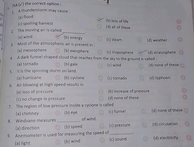 Tick () the correct option1 A thunderstorm | StudyX