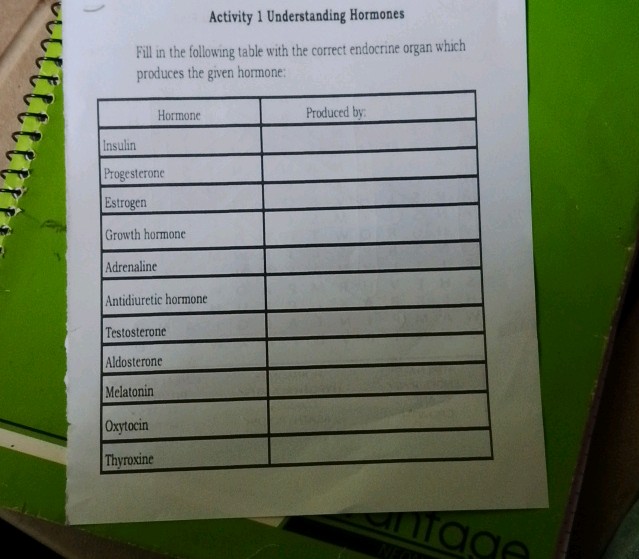 Activity 1 Understanding HormonesFill in the | StudyX