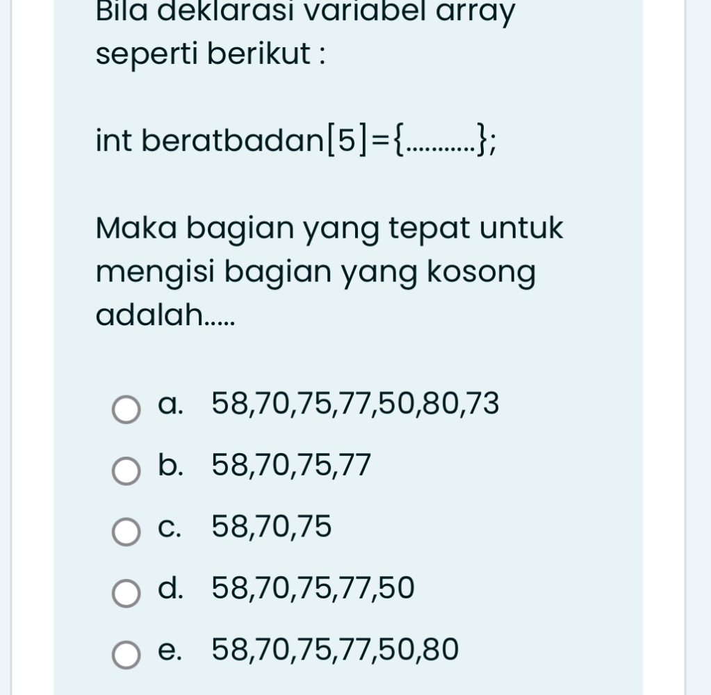 Bila deklarasi variabel array seperti | StudyX