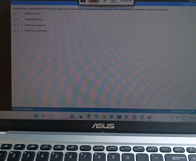 A customer has a contract with a CSP and | StudyX