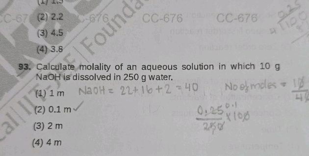 93 Calculate molality of an aqueous solution | StudyX