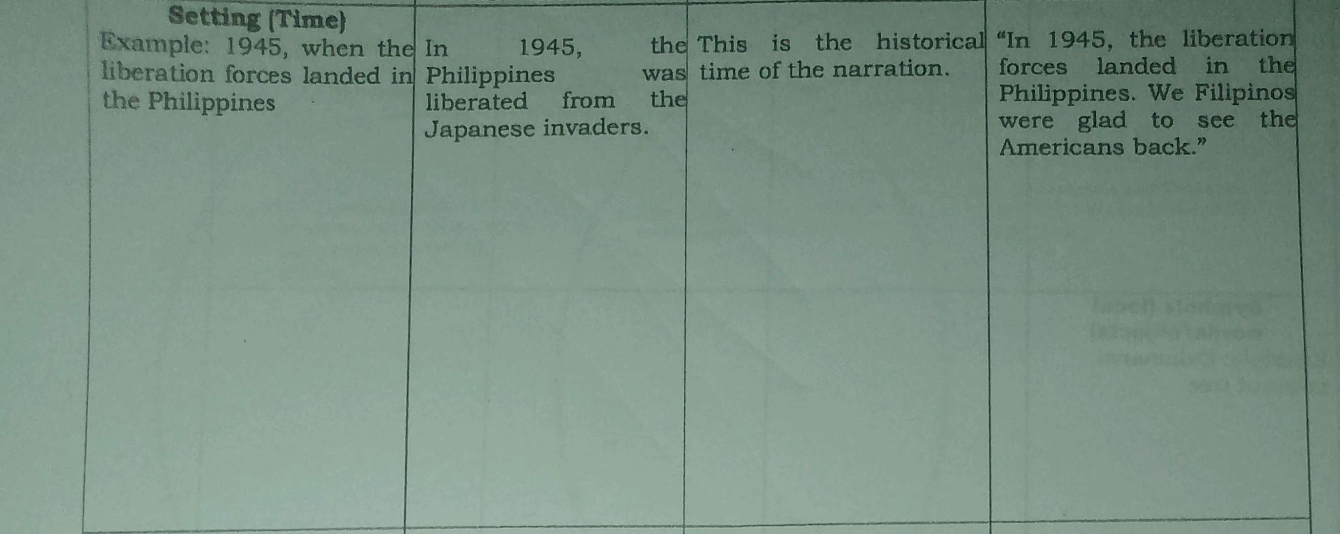 Setting (Time) Example 1945 when the | StudyX