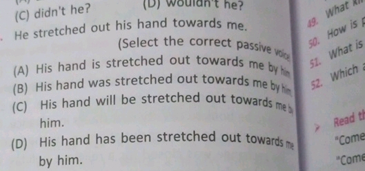 He stretched out his hand towards me (Select | StudyX