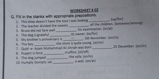 WORKSHEET 02 Q Fill in the blanks with | StudyX