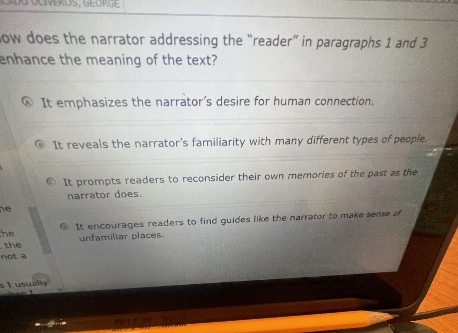 How does the narrator addressing the reader | StudyX