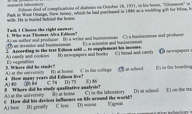 research laboratory Edison died of | StudyX