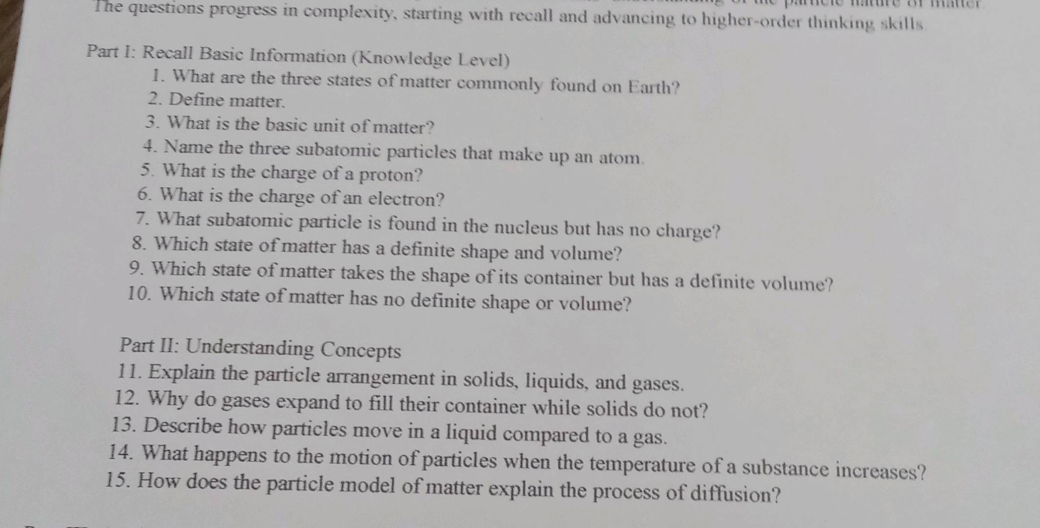 Part I Recall Basic Information (Knowledge | StudyX