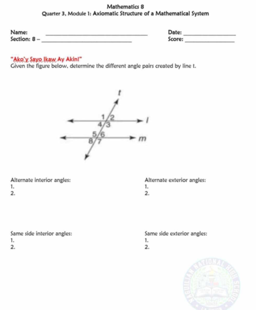 Mathematics 8 Quarter 3 Module 1 Axiomatic | StudyX