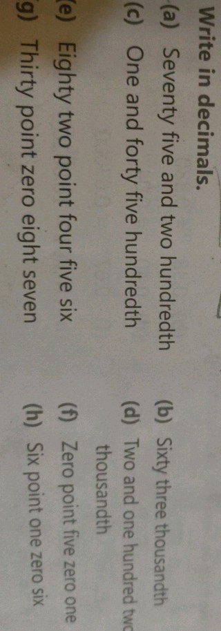 Write in decimals (a) Seventy five and two | StudyX
