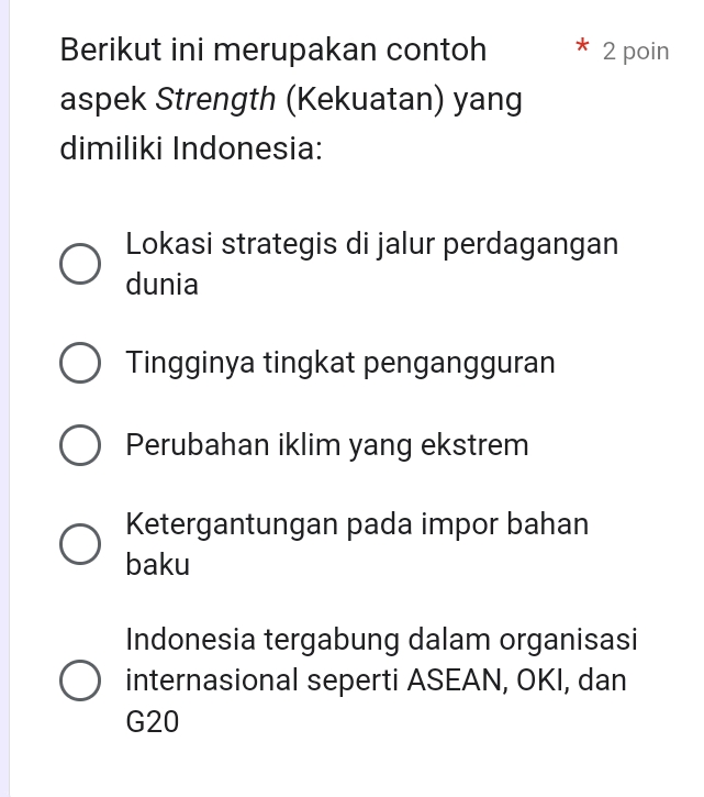 Berikut ini merupakan contoh aspek Strength | StudyX