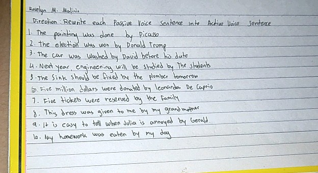 Direction Rewrite each Passive Voice | StudyX