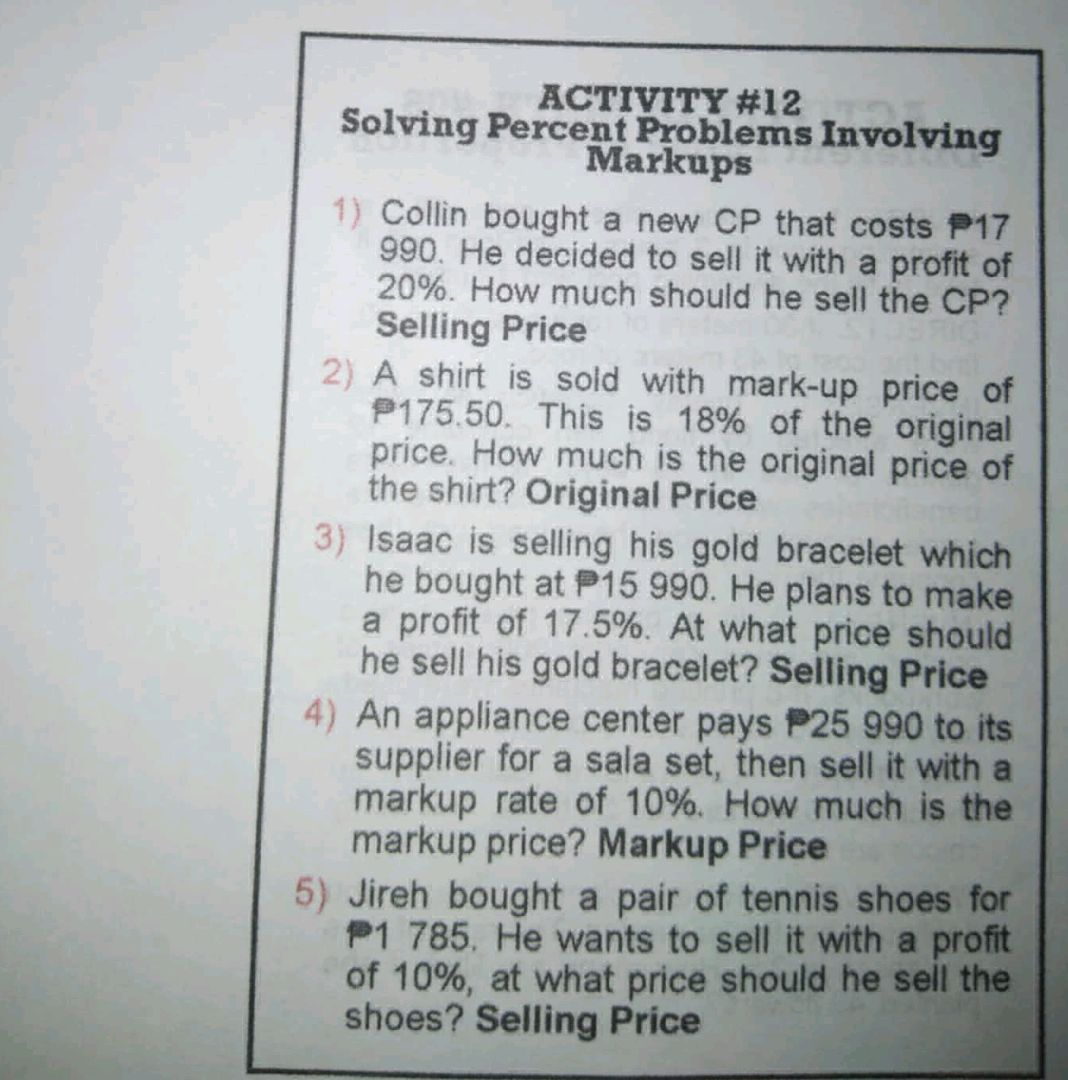 ACTIVITY 12 Solving Percent Problems | StudyX