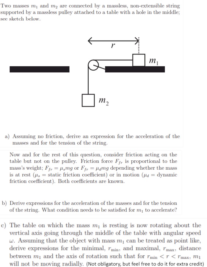 Two masses m and m are connected by a | StudyX