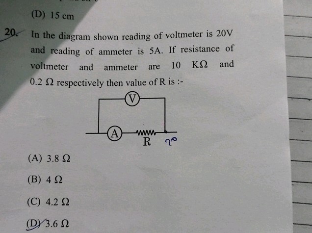 20 In the diagram shown reading of voltmeter | StudyX